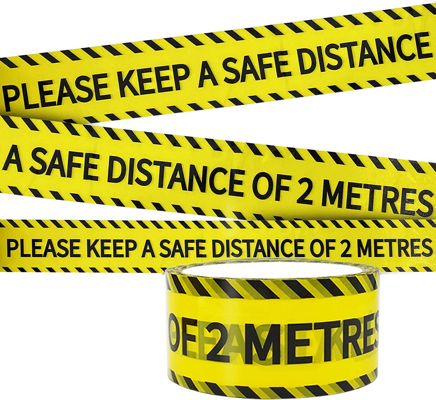 LOMHOK Black/Yellow Warning Tape, PLEASE KEEP A SAFE DISTANCE OF 2 ...