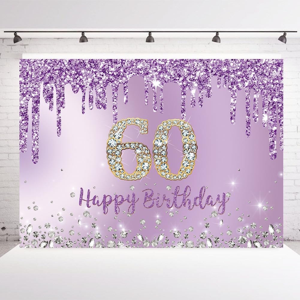 Amazon.com : INRUI Purple Happy 60th Birthday Photography Background ...