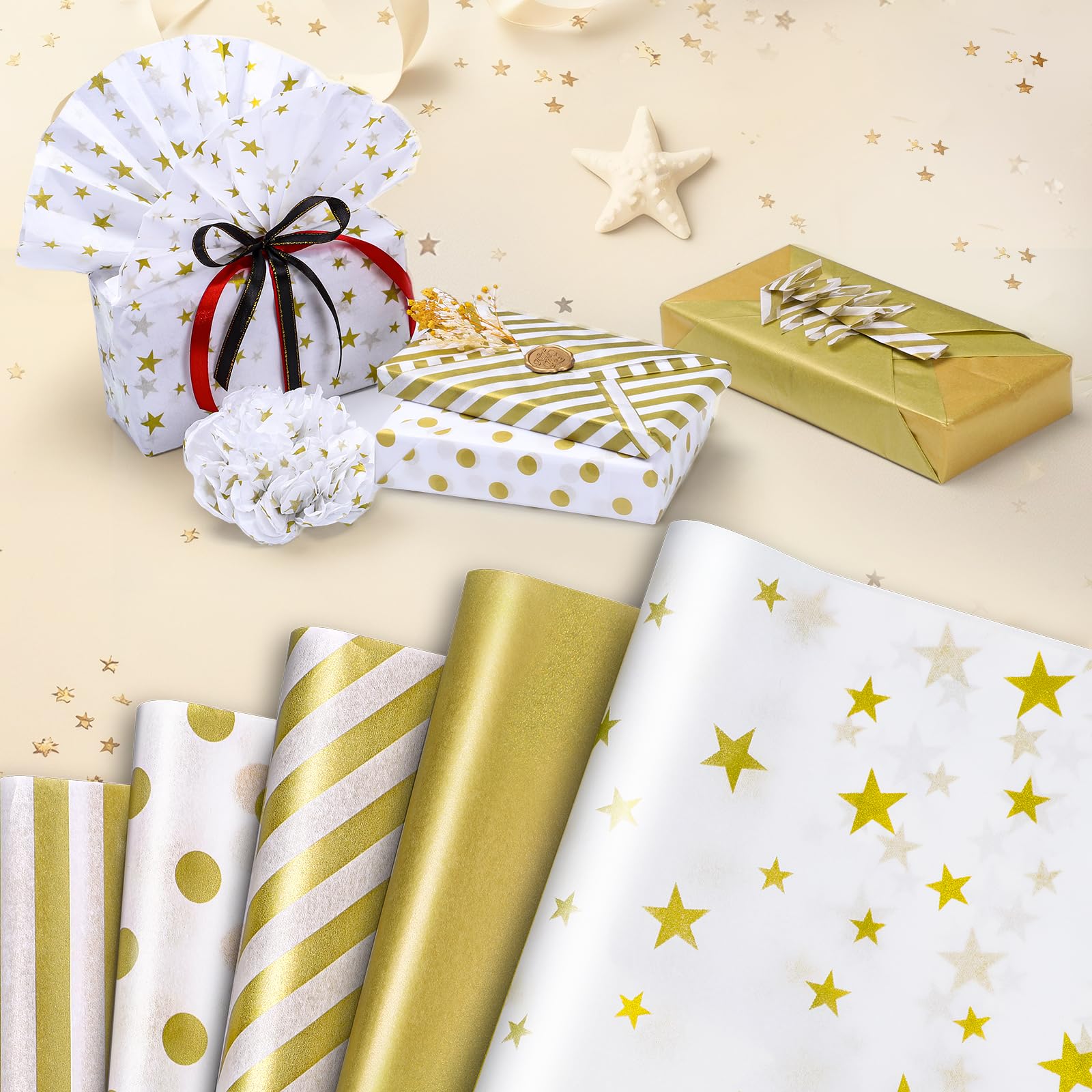 Snapklik.com : 120 Sheets Gold Tissue Paper Bulk Gold White Dots ...