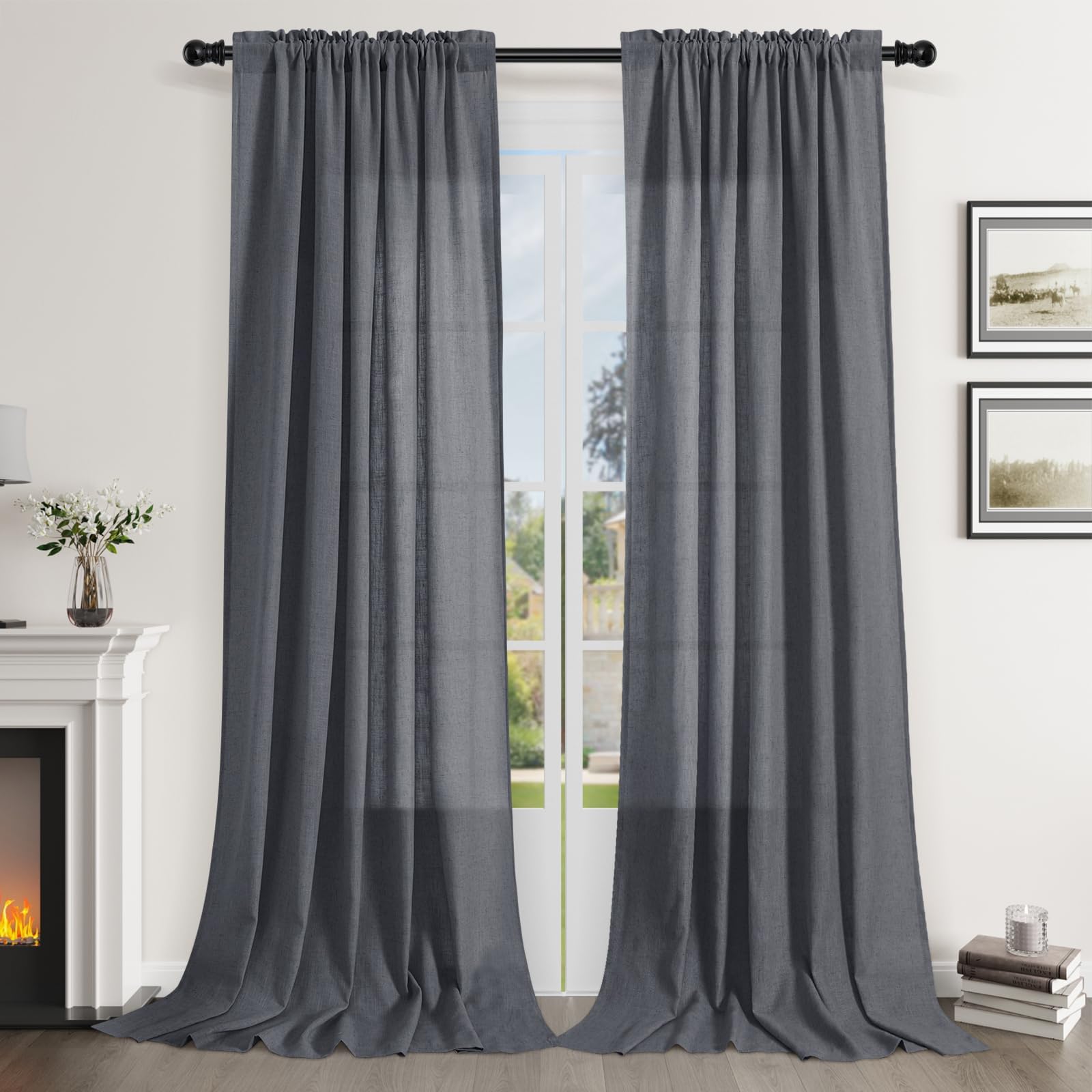 Amazon.com: Guken Dark Grey Linen Curtains 96 Inch Length for Living ...