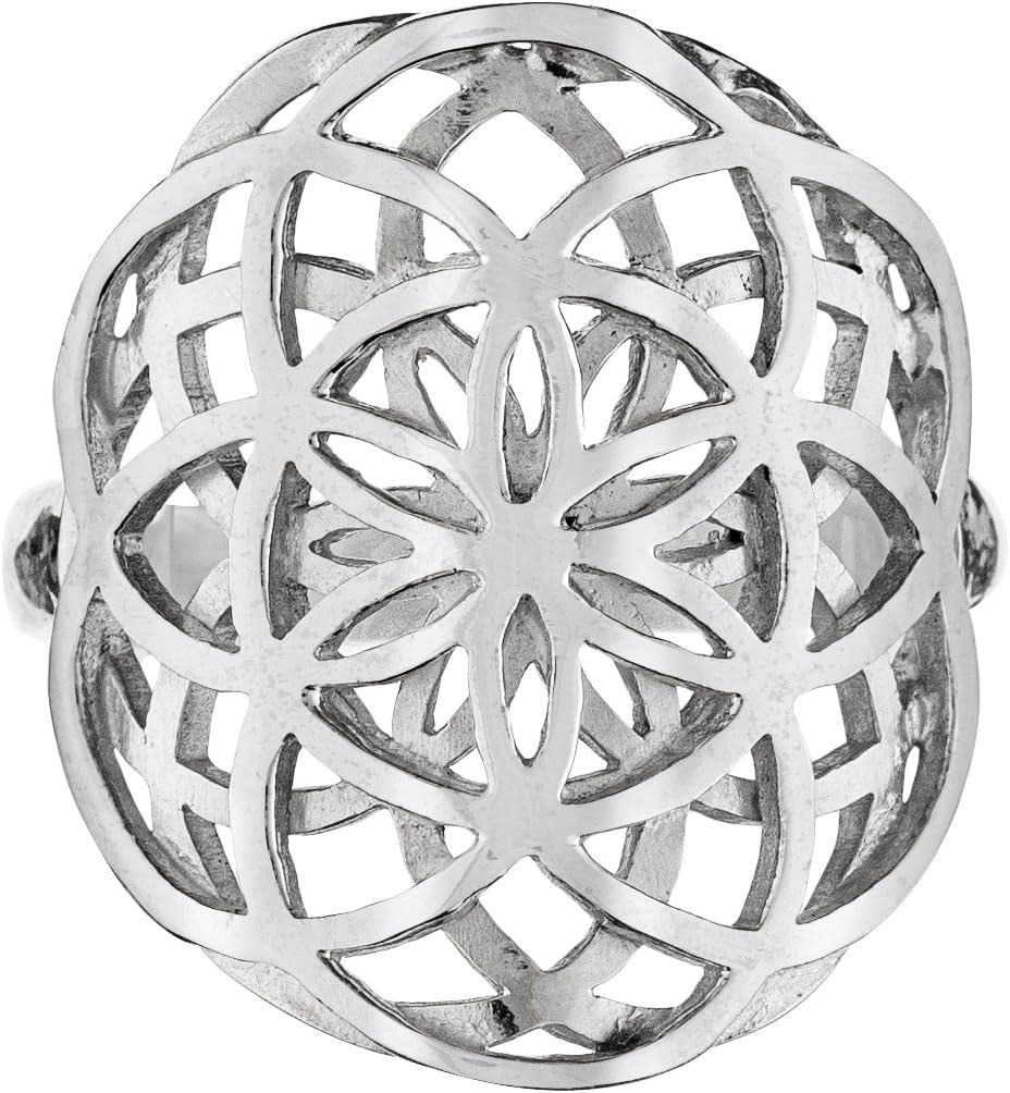 Seed of Life Ring - 925 Sterling Silver Sacred Geometry Double Flower ...