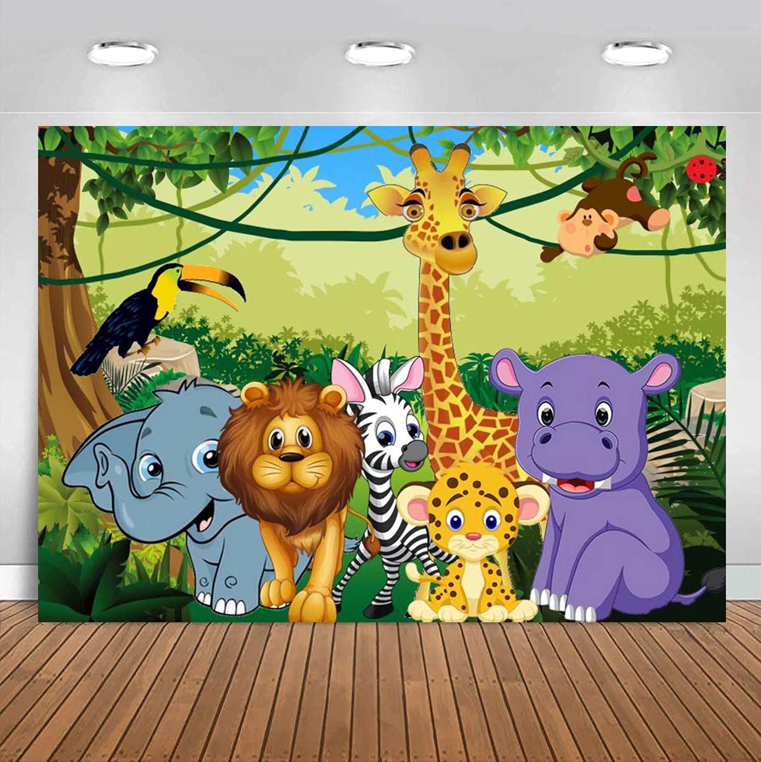 Amazon.com : Jungle Animals Backdrop Cartoon Forest Animals Theme Party ...