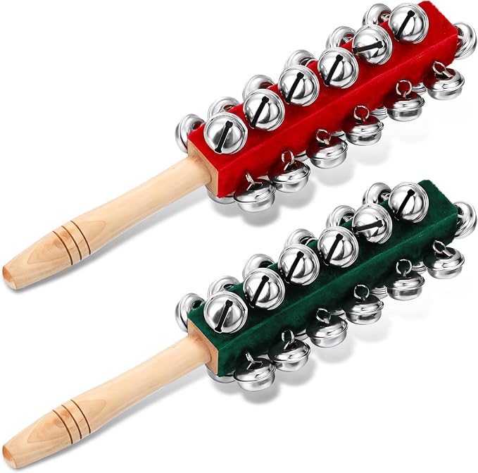 Amazon.com: Cindeer 2 Pcs Christmas Hand Jingle Bells Wooden Handhold ...