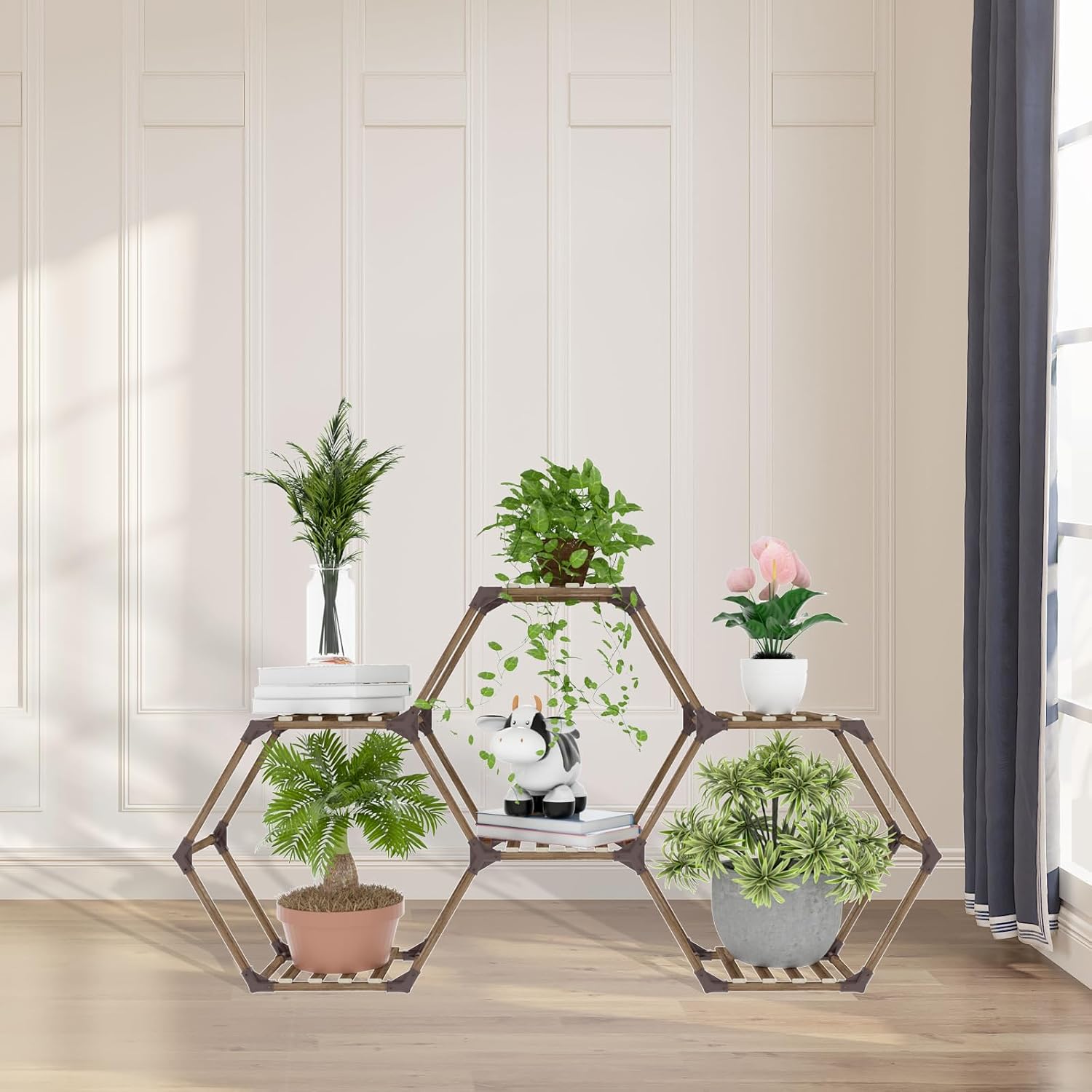 Amazon.com: COFIT 6-Tier Hexagonal Plant Stand, Wooden Indoor Outdoor ...