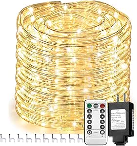 Solhice 75ft Rope Lights Outdoor Warm White 380 LEDs with Remote ...