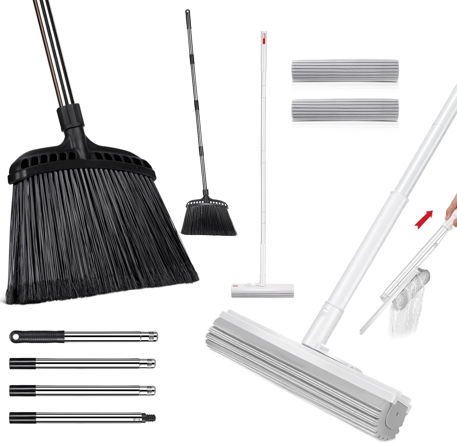 Amazon.com: Almcmy Indoor/Outdoor Broom + PVA Sponge Mop, Self Wringing ...