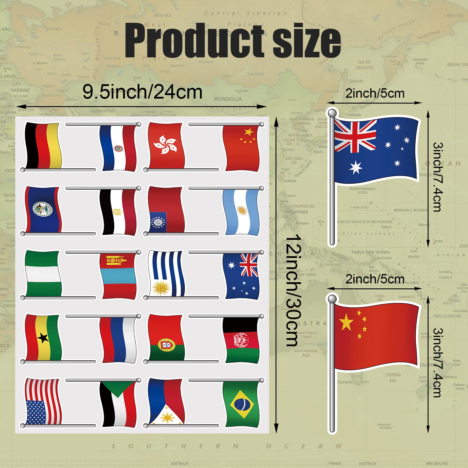 Snapklik.com : 120 Pieces World Flag Stickers 60 Country Flags Of The ...