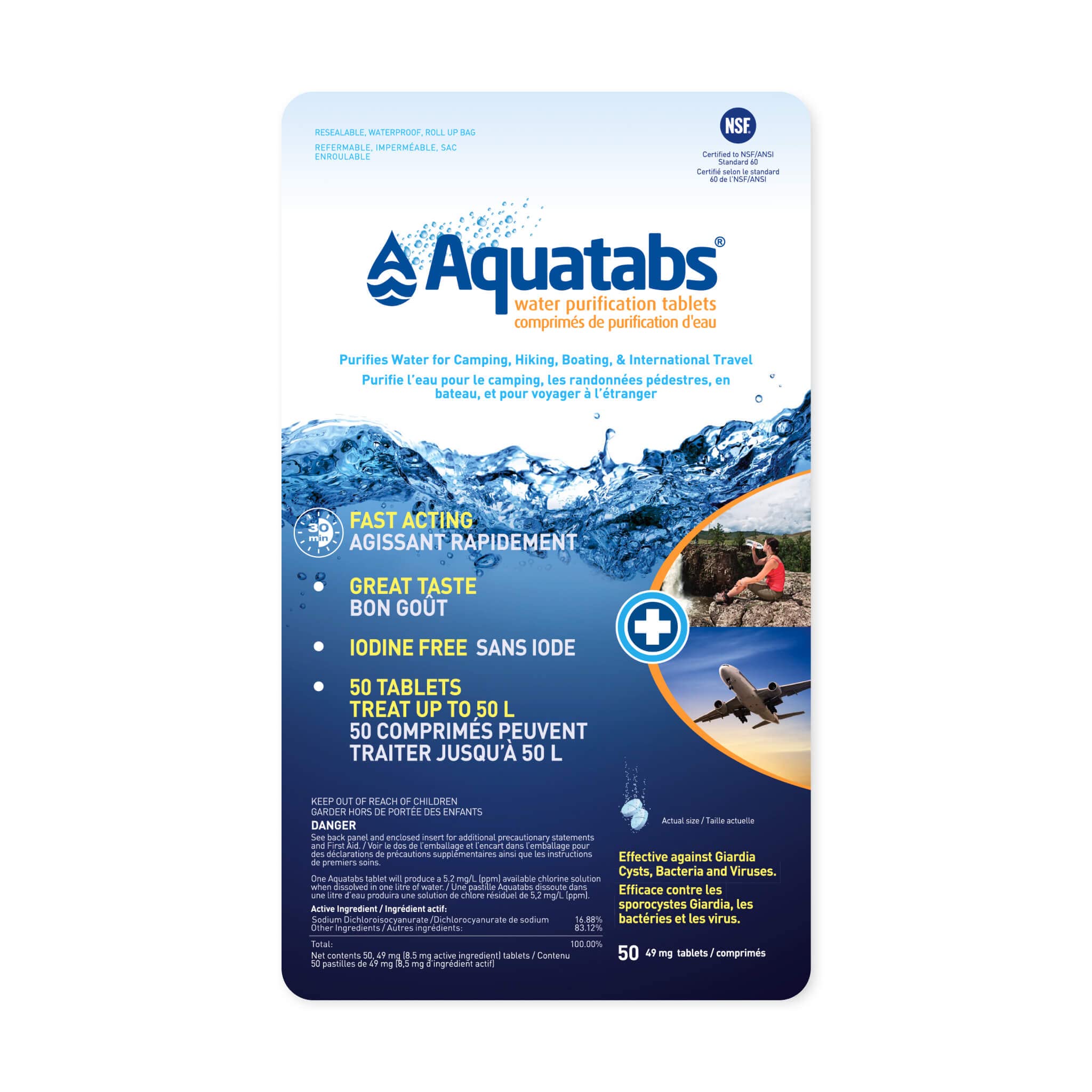Aquatabs 49mg Water Purification Tablets (50 Pack Canadian Retail Pouch ...