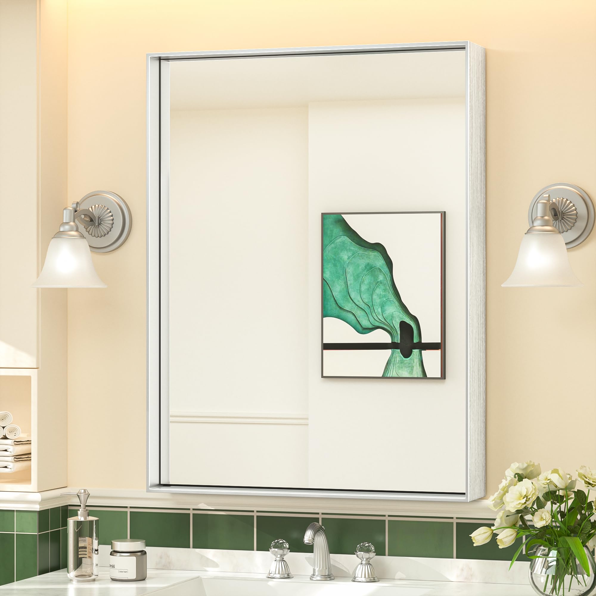 Amazon.com: TokeShimi 24x32 Inch Silver Mirror for Bathroom Sink, Non ...
