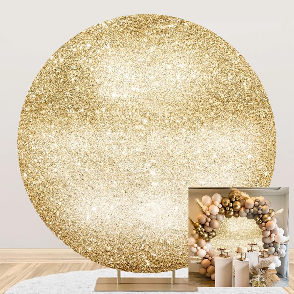 Amazon.com : OERJU Gold Round Backdrop Cover Golden White Glittering ...