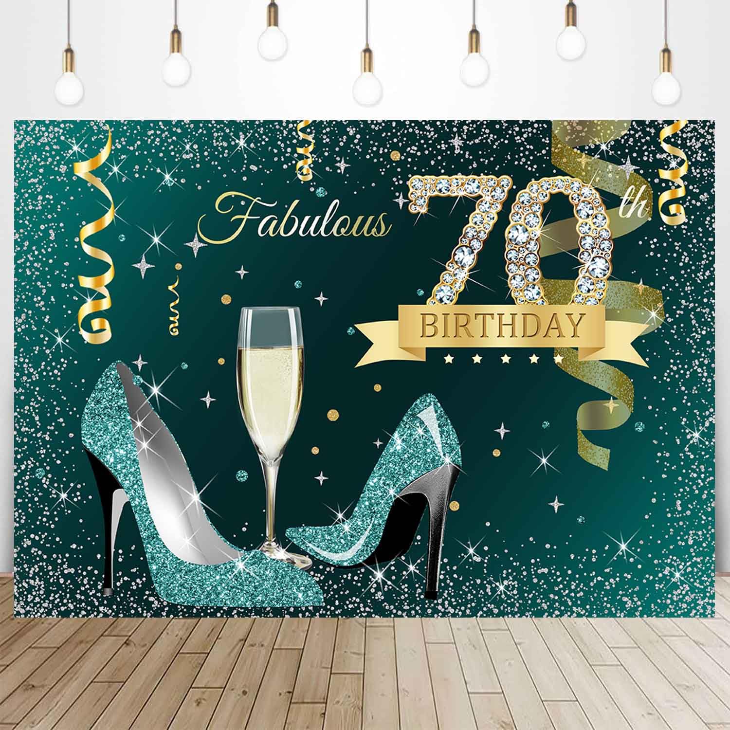 Amazon.com : Sensfun Teal 70th Birthday Backdrop for Women Glitter High ...