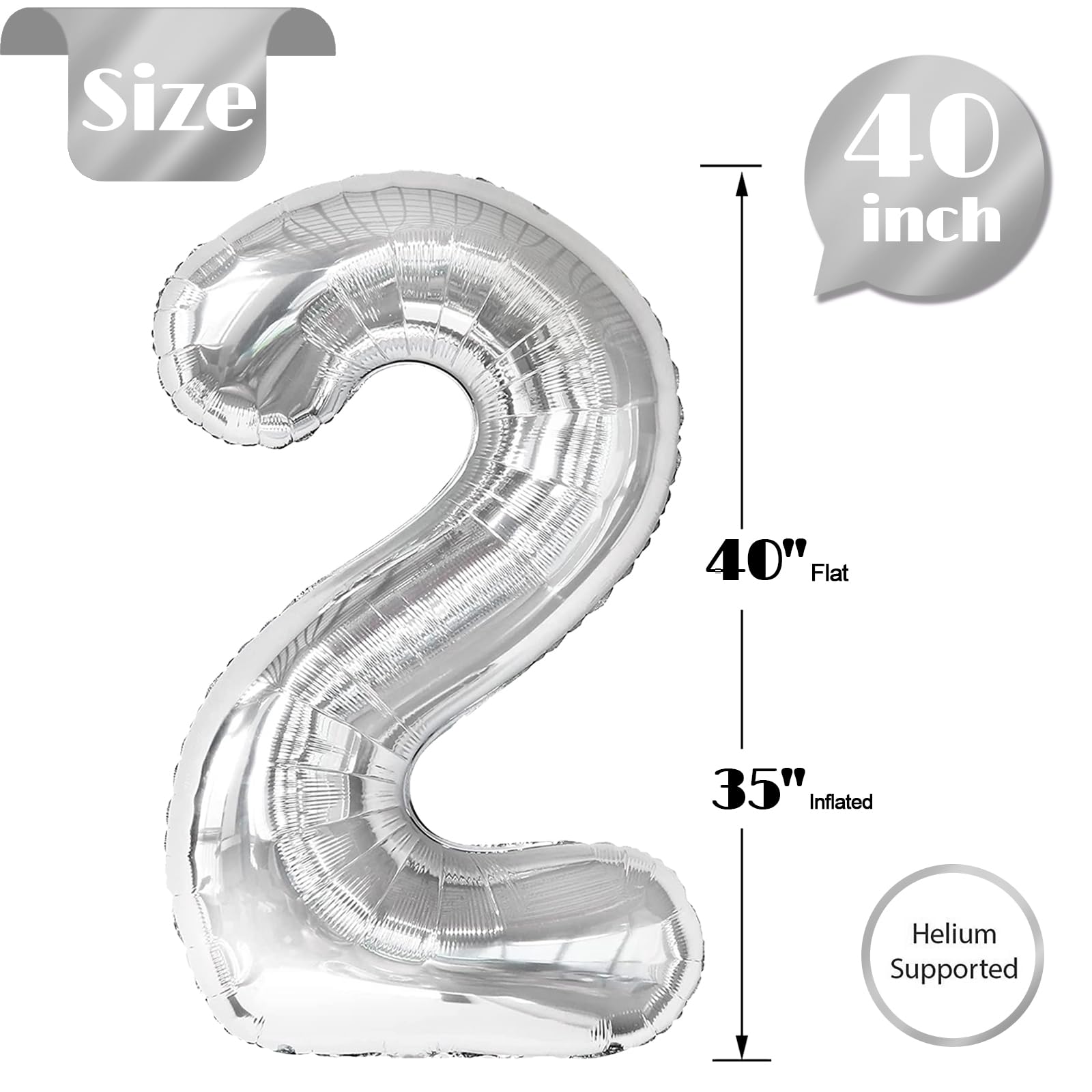 Snapklik.com : Silver 2 Balloon, Number Balloons 40 Inch, 2nd Balloon ...