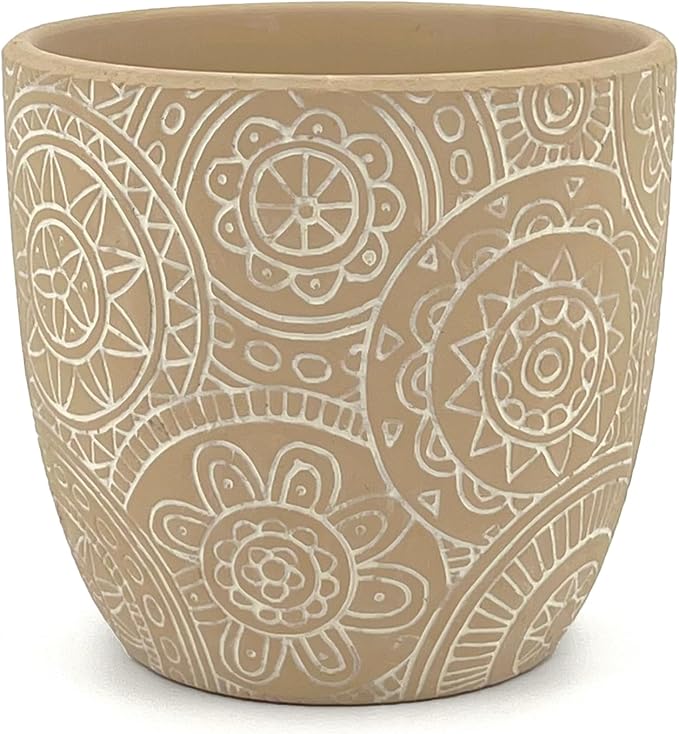 Vimin Box Pot en Terre Cuite Beige Décoré | Diamètre 13,5 cm | Pot pour ...