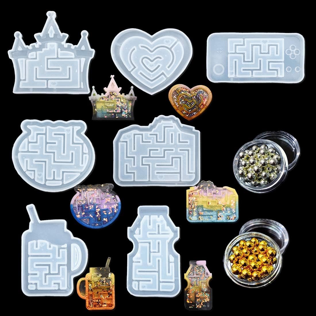 FineInno 7pcs Maze Shaker Resin Moulds with 2 Box Beads, Quicksand ...