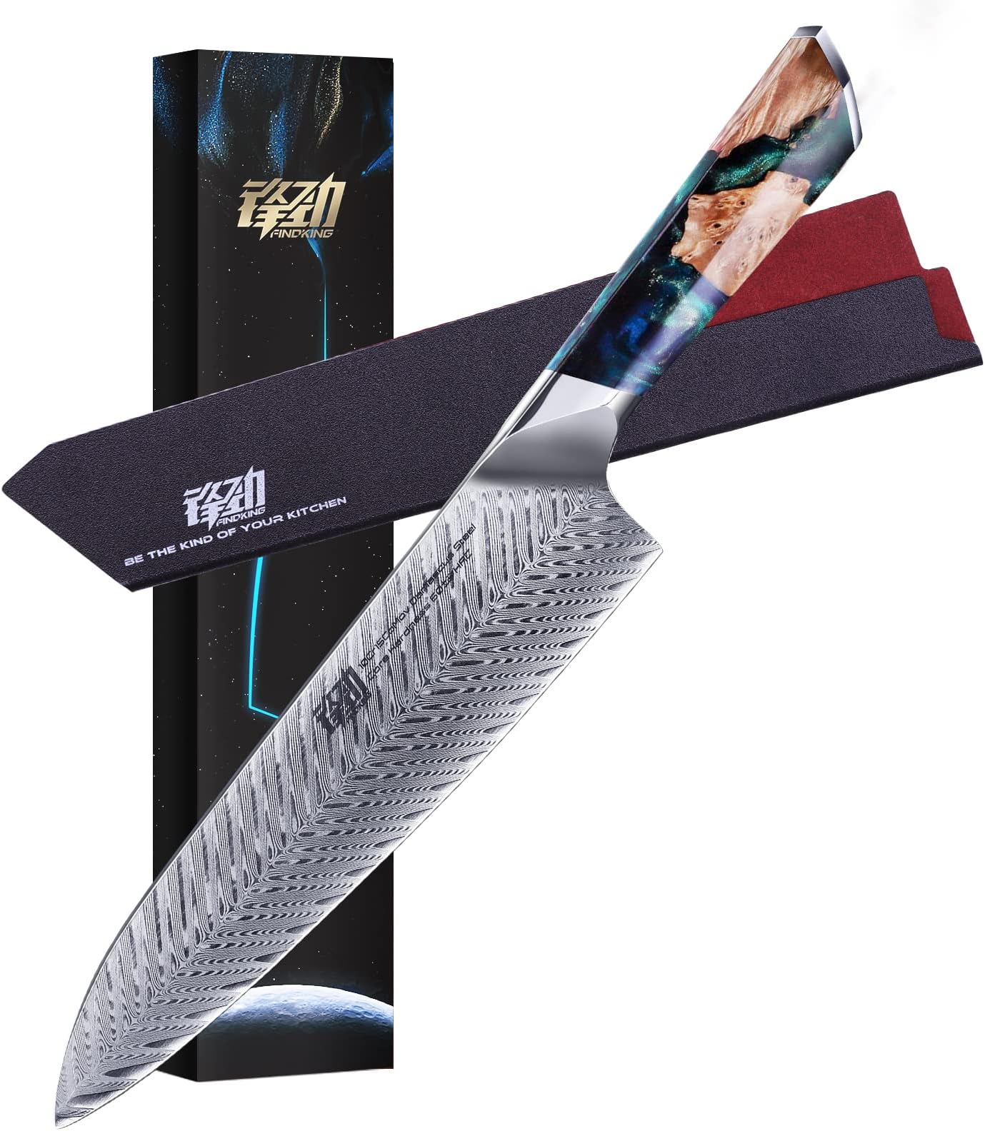 Amazon.com: SENKEN Damascus Steel 8" Chef Knife with Real Deep-Sea ...