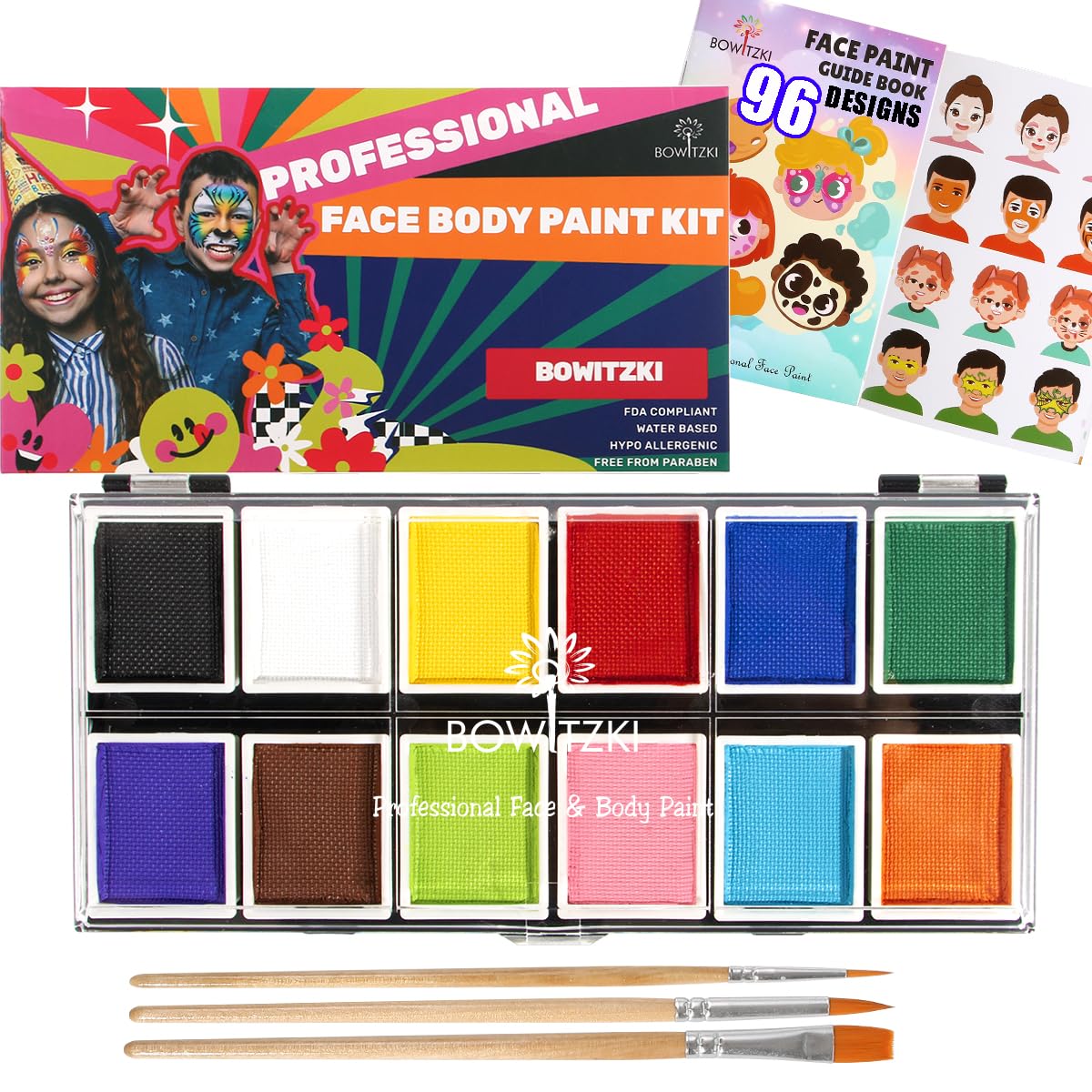 Amazon.com: Professional Face Paint Kit, Bowitzki 12 Colors Non Toxic ...