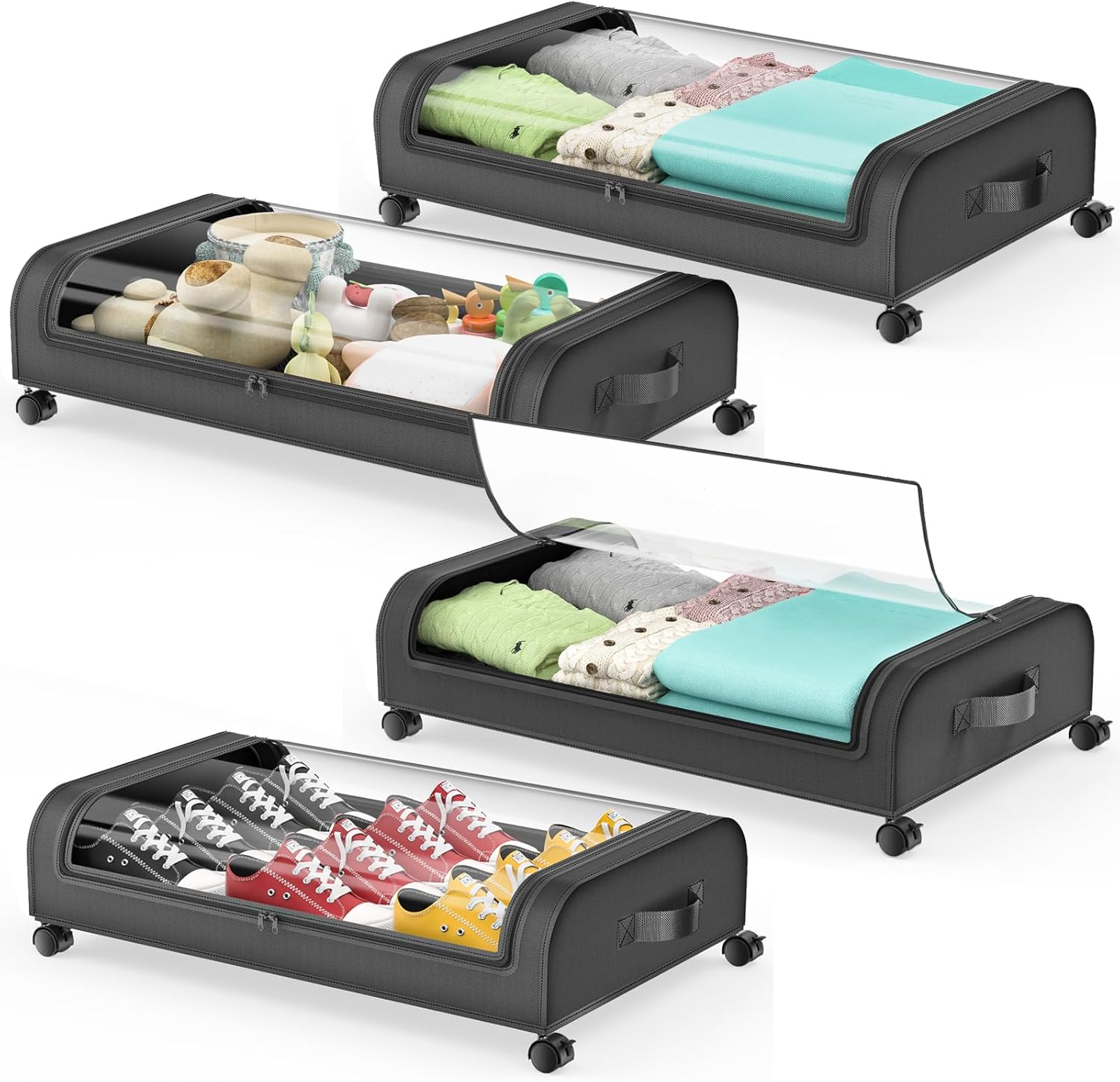 Amazon.com: Under Bed Storage with Wheels and Lids, Rolling Underbed ...