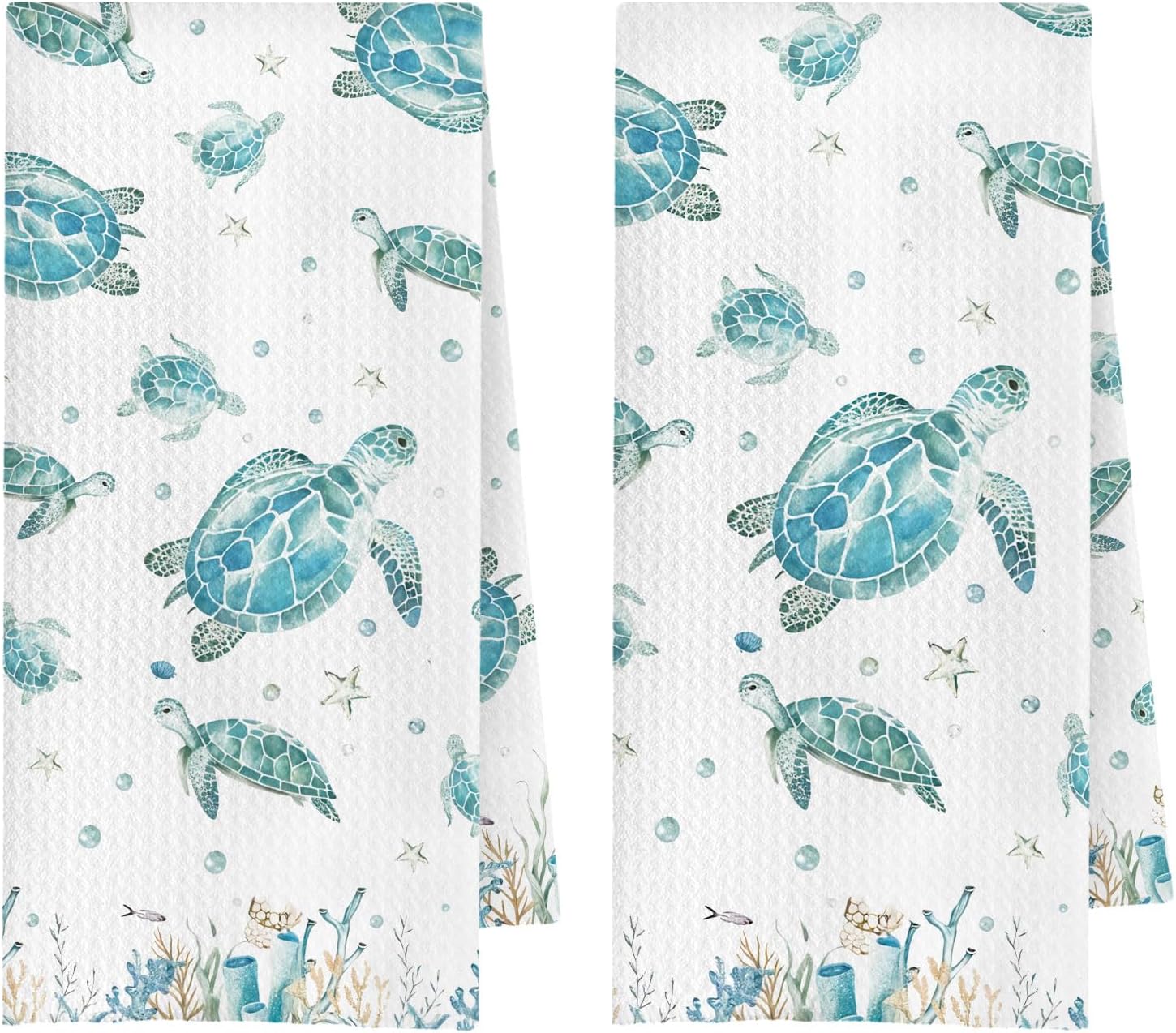 Amazon.com: ChenCraty Coastal Beach Sea Turtle Kitchen Towels, Turtle ...
