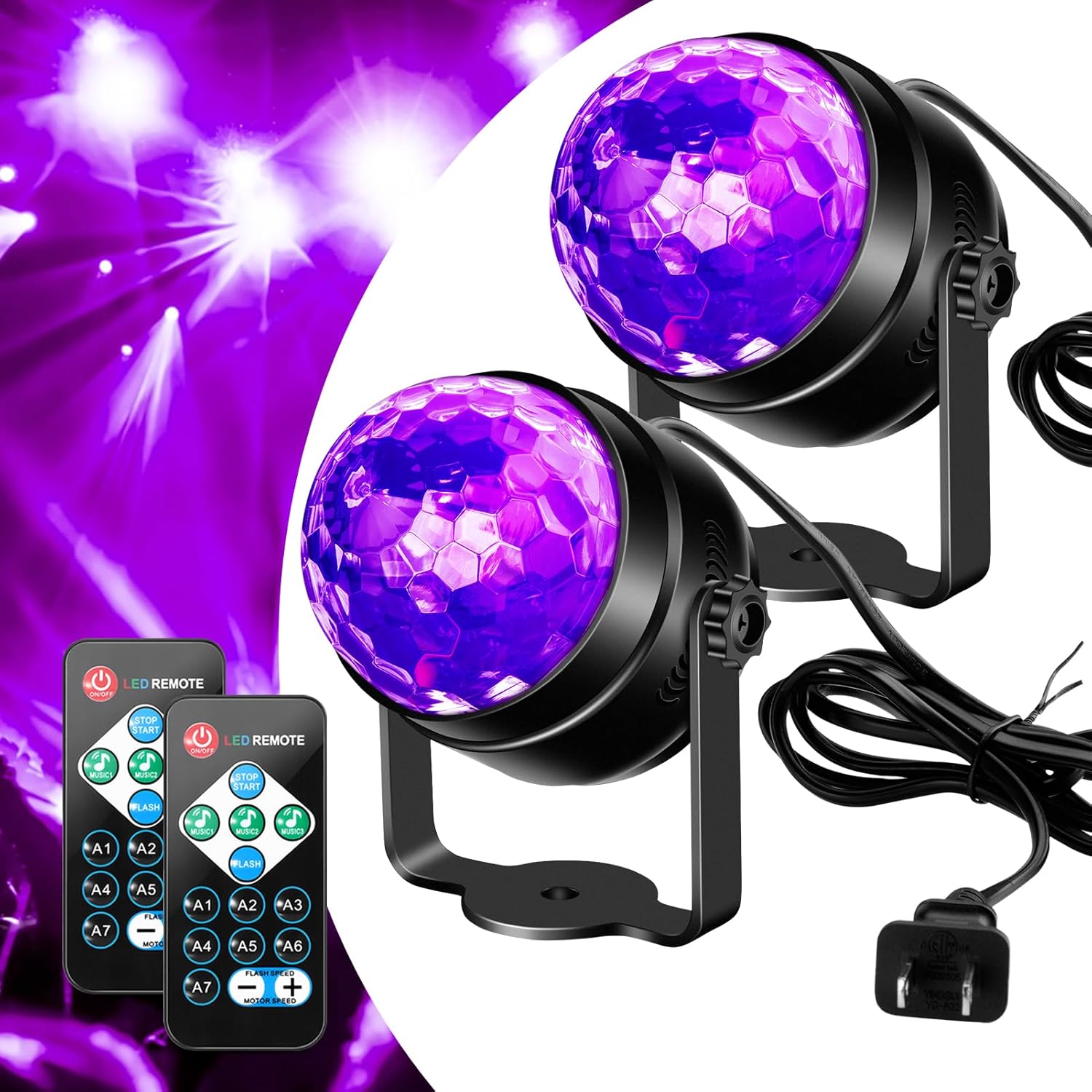 UV Black Lights for Glow Party, 6W Disco Ball Remote Control DJ Stage ...