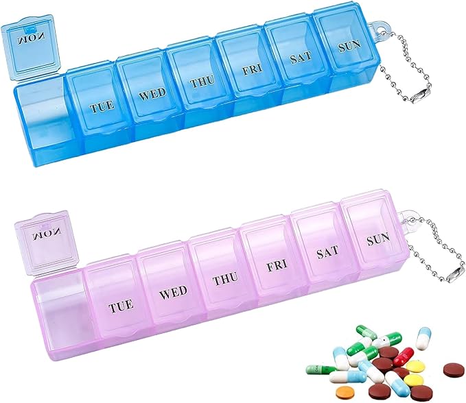 2 Pieces Pill Box Organiser, DALOMGZL 7 Day Pill Dispenser Box, One ...