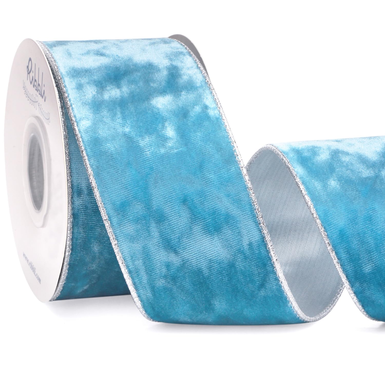 Amazon.com: Ribbli Ice Blue Velvet Wired Ribbon 2.5 Inch Metallic Blue ...