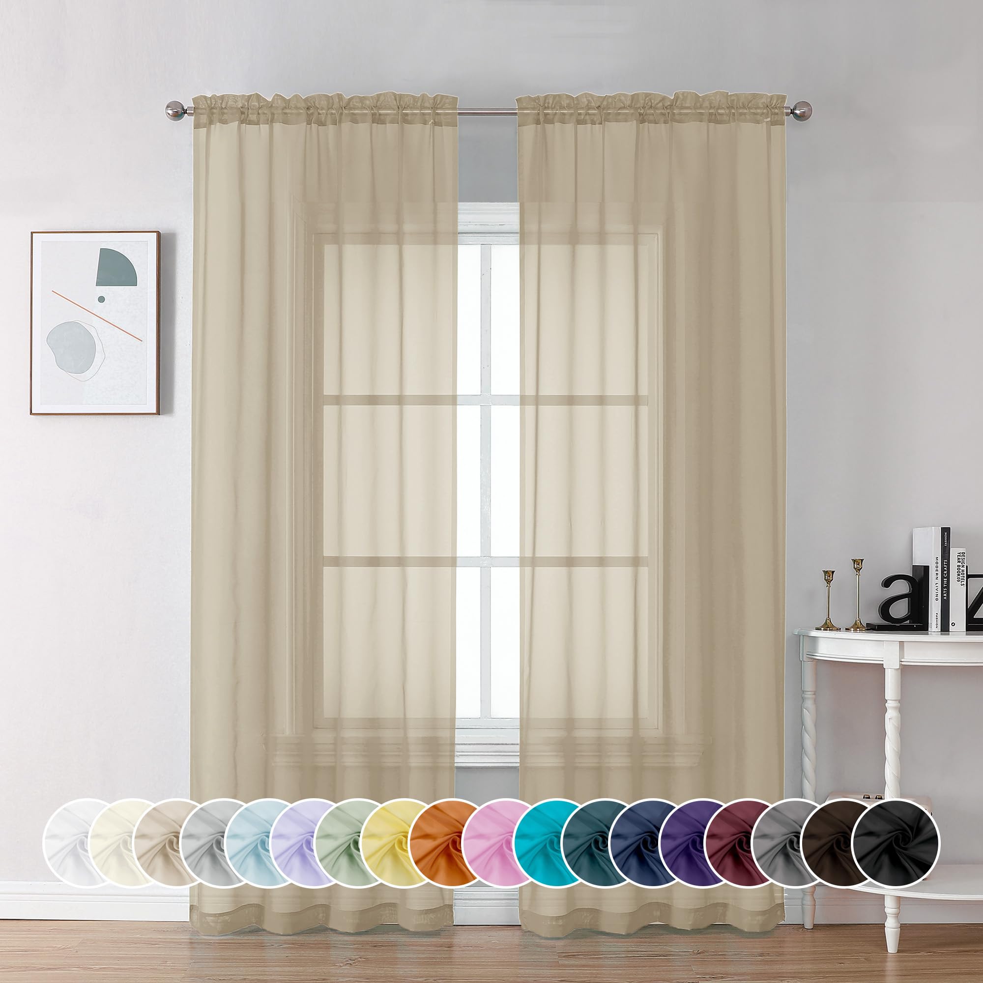 Amazon.com: Chyhomenyc Taupe Sheer Curtains 84 Inch Length 2 Panels ...