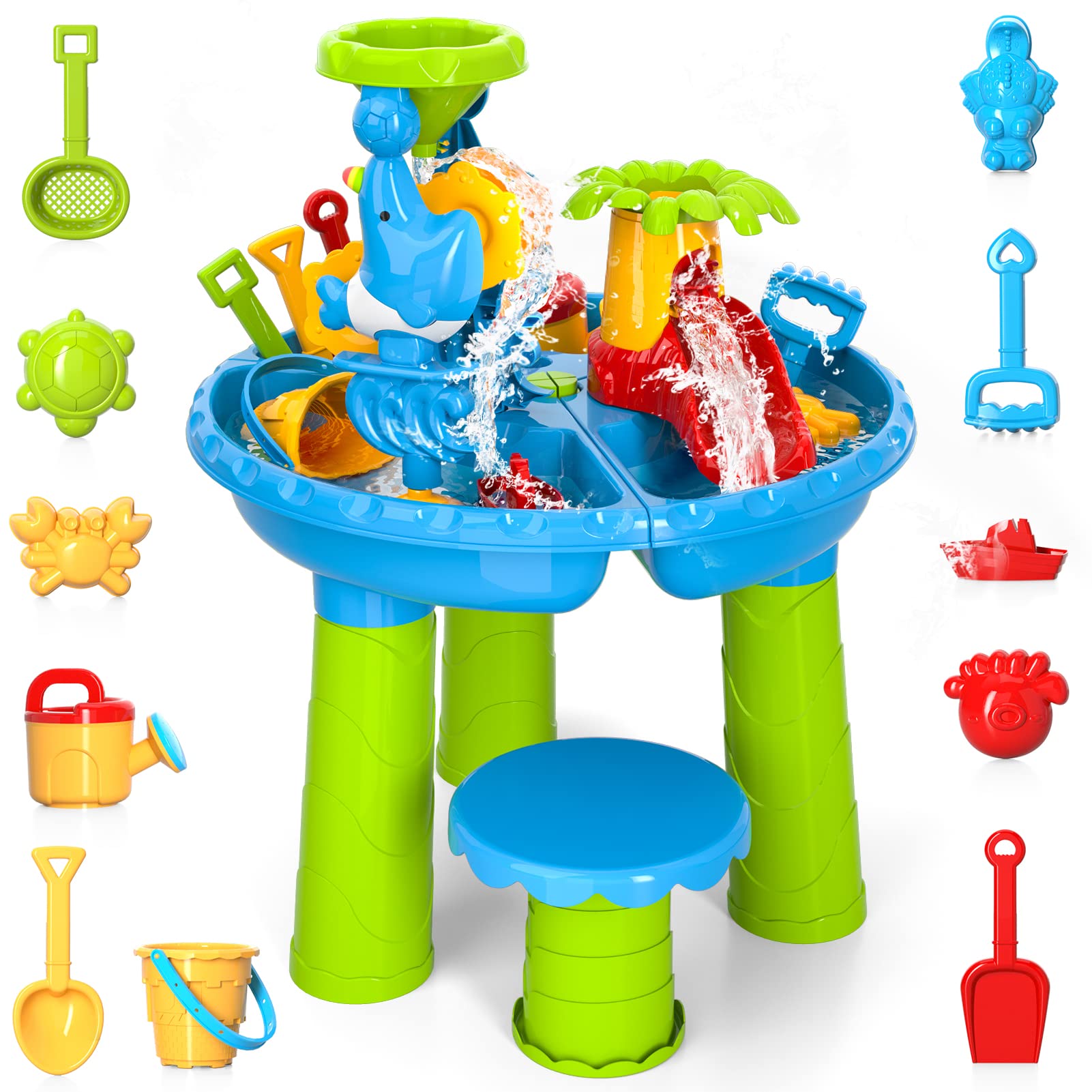 Kids Sand Water Table for Toddlers, 3 in 1 Outdoor Sand and Water Play ...