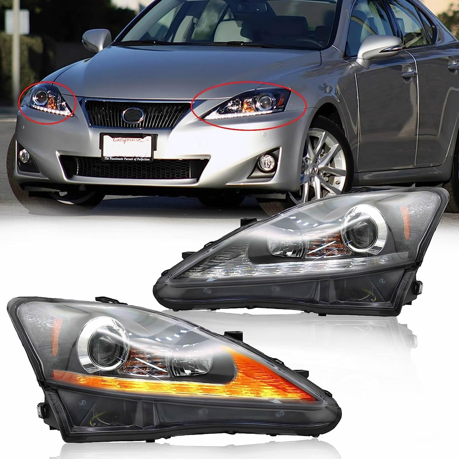 Amazon.com: LEAVAN Headlights Assembly Fit for 2006-2013 Lexus IS250 ...