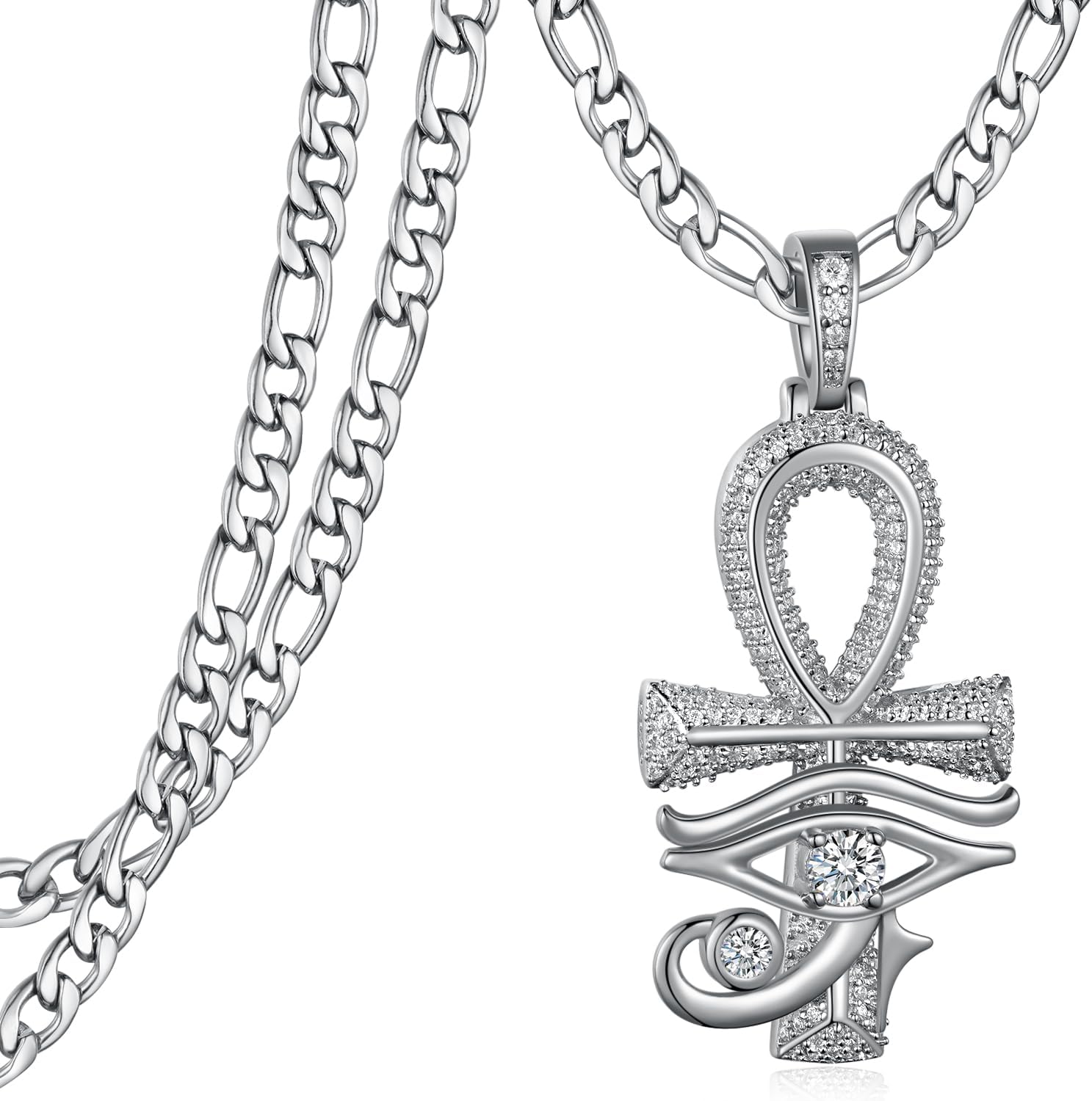 qielizhu Eye of Horus Necklace 925 Sterling Silver Ankh Cross Pendant ...