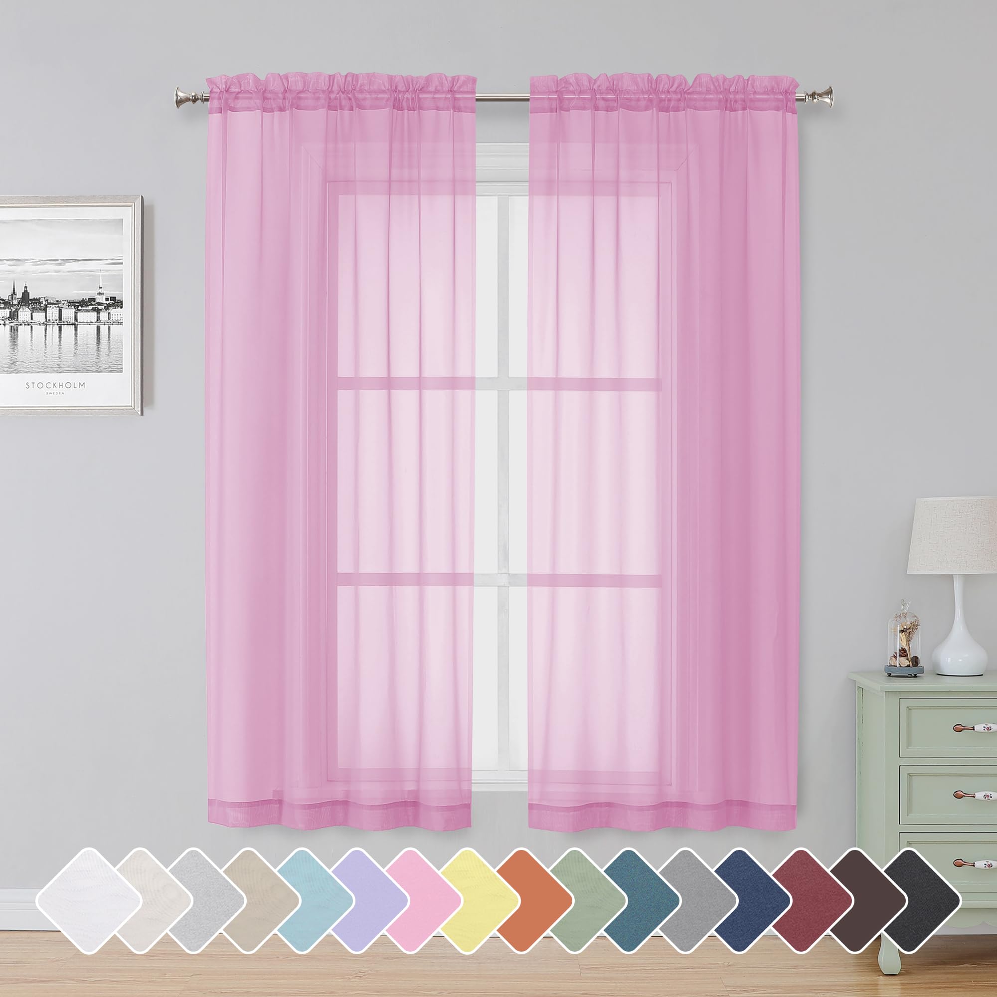 Amazon.com: Simplebrand Pink Sheer Curtains 63 Inch Length 2 Panels ...