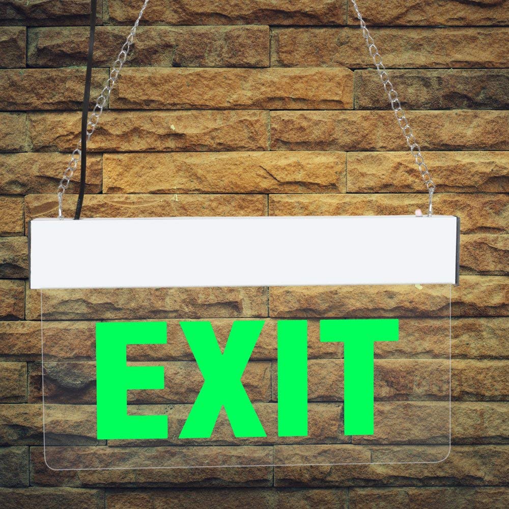 Bluebeems Rechargeable Green LED Edge-Lit Exit Hanging Sign Board ...