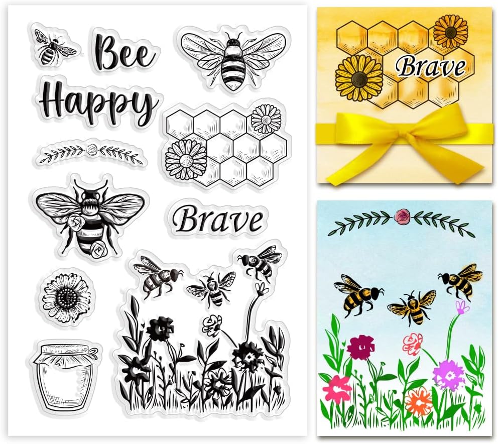 Amazon.com: PH PandaHall Bee Happy Clear Stamp Flower Silicone Stamps ...