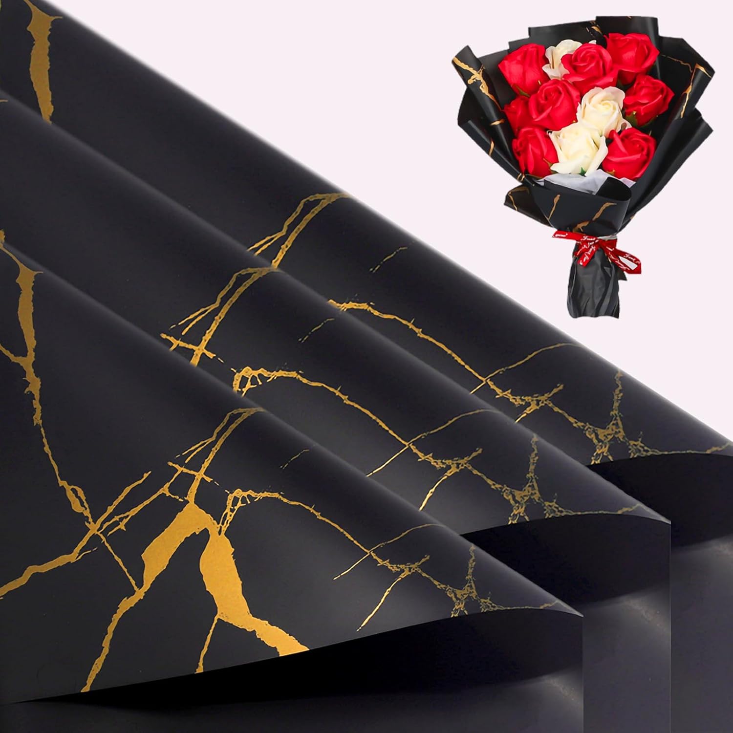 Amazon.com: Trrioosy 20 Sheets Flower Wrapping Paper Waterproof Floral ...