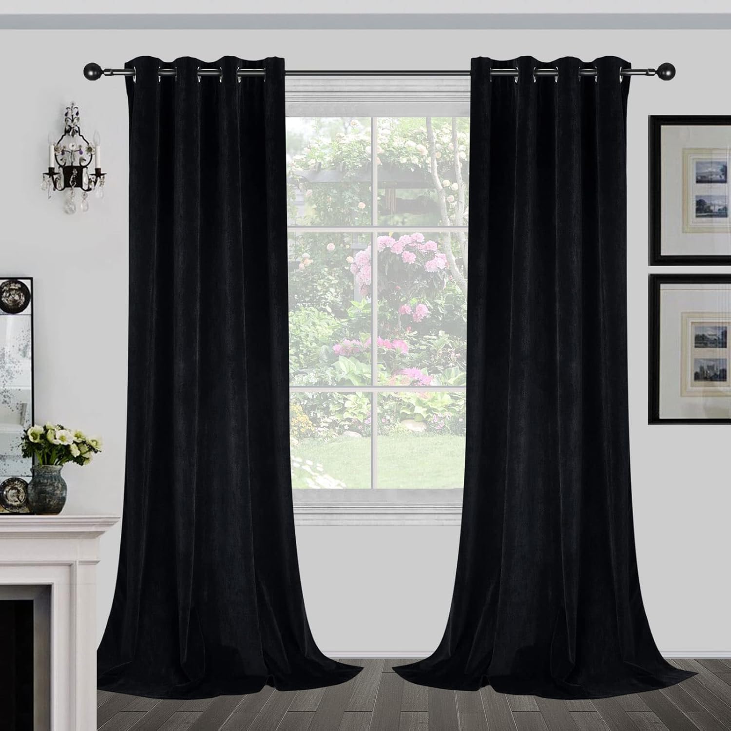 Amazon.com: Joydeco Black Velvet Curtains 84 Inches Long, Blackout ...