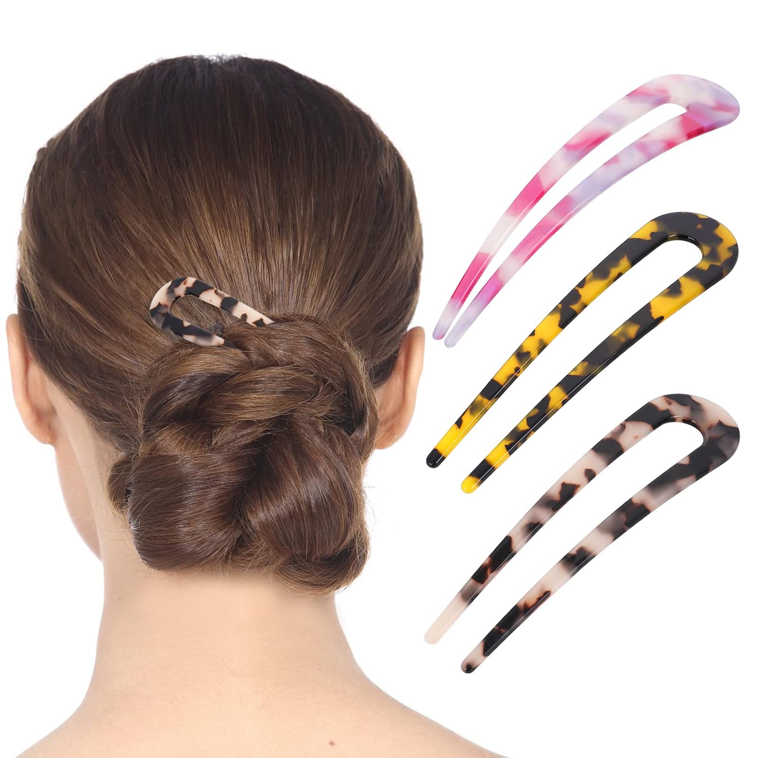 Amazon.com : Sibba 3 Pieces French Style U-shaped Hairpin Tortoise ...