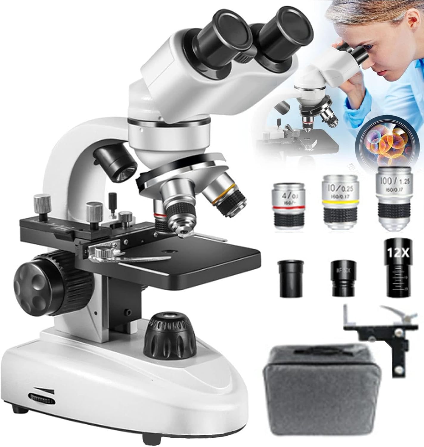 Amazon.com: Binocular Compound Microscope, LED Lighting Two-Layer ...