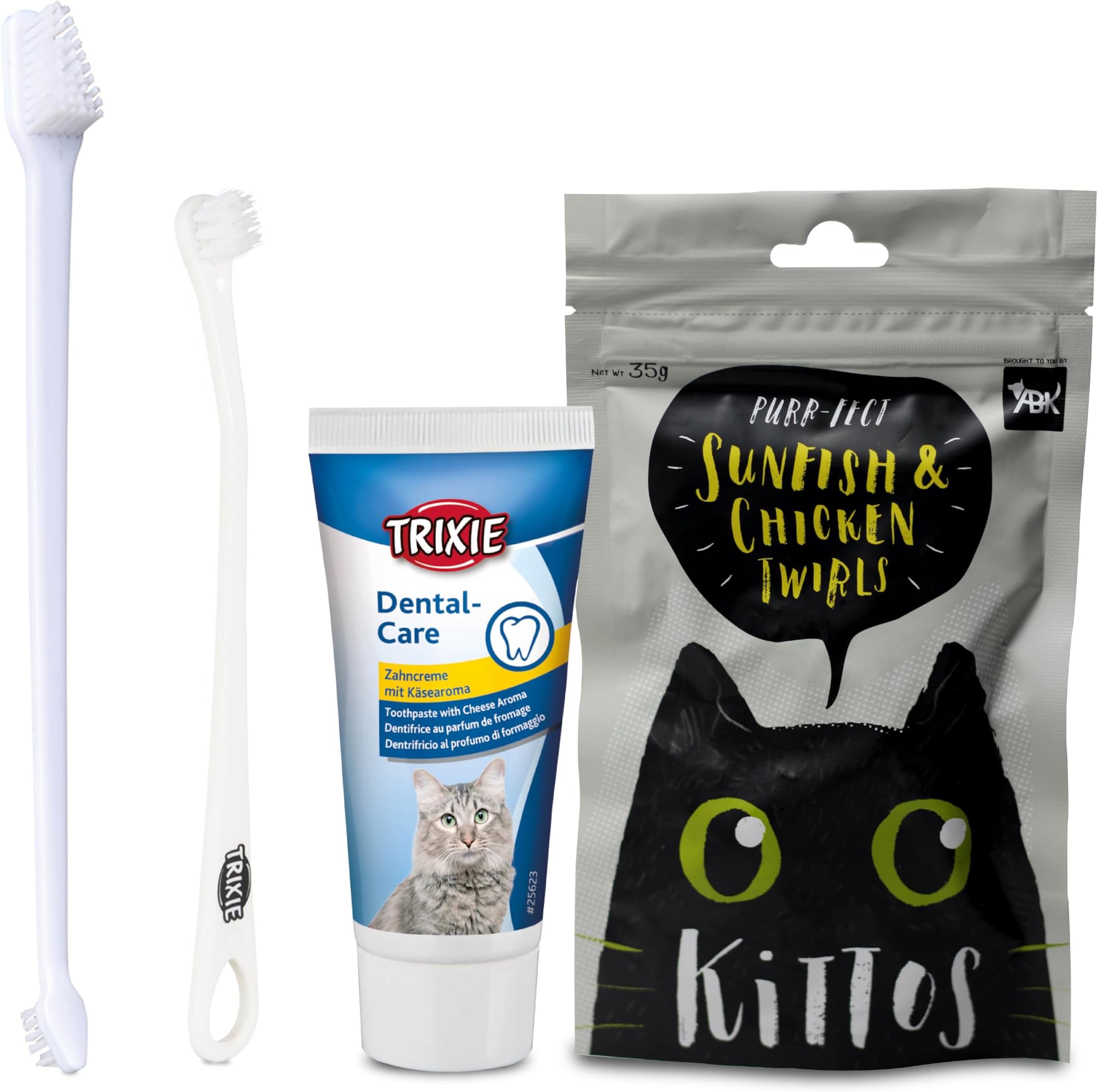 Dental Care Combo- Trixie Dental Hygiene Set + 3 Pack Kittos Sunfish ...