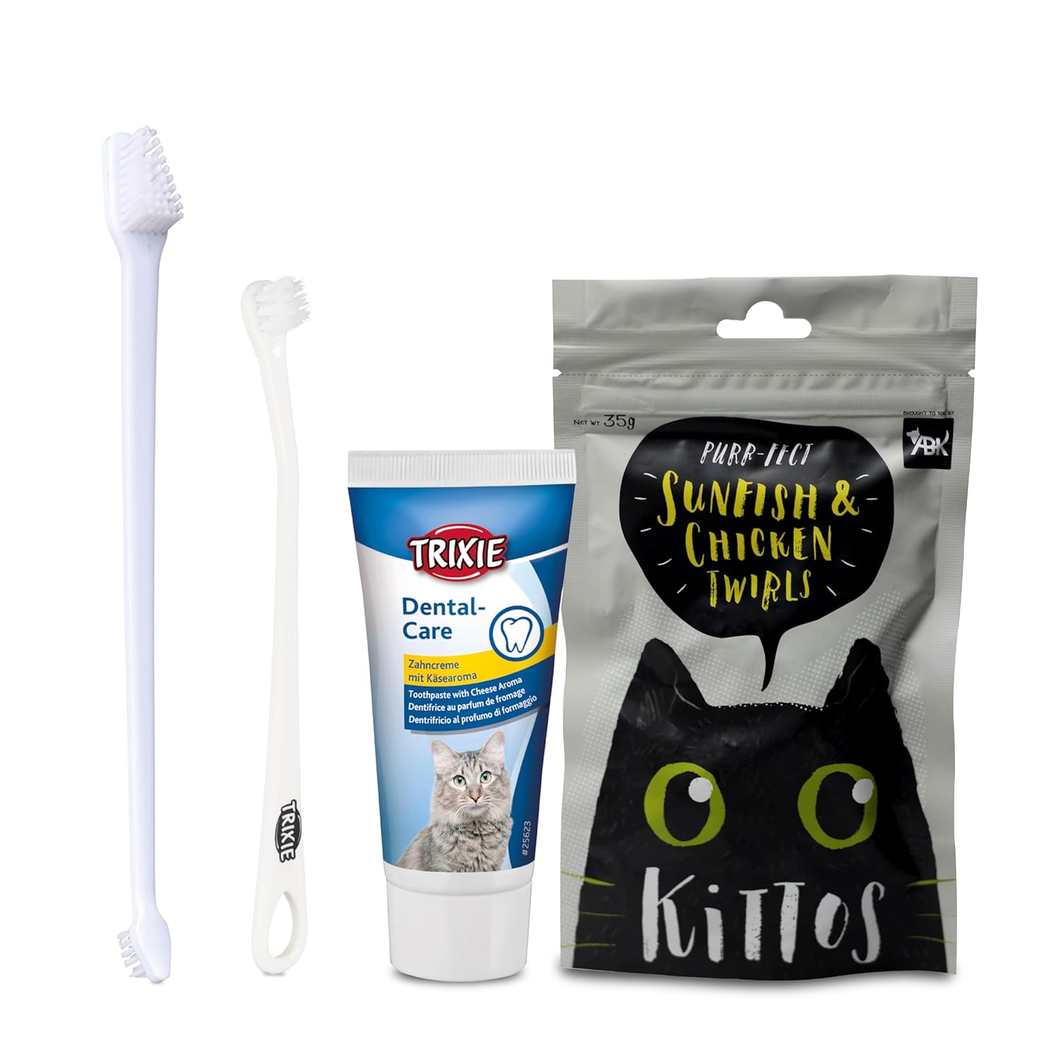 Dental Care Combo- Trixie Dental Hygiene Set + 3 Pack Kittos Sunfish ...