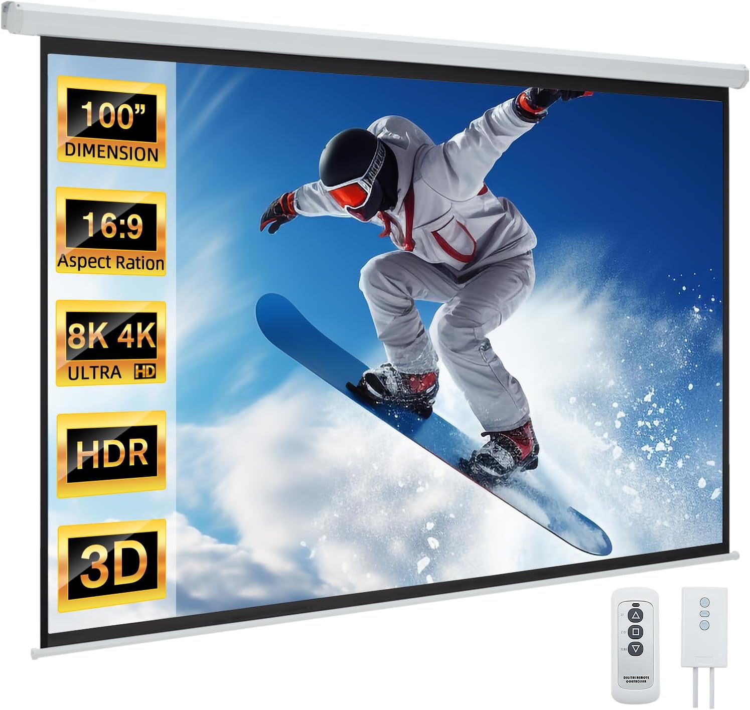 Amazon.com: YODOLLA Projector Screen Motorized 100" 16:9, 4K 3D HD ...