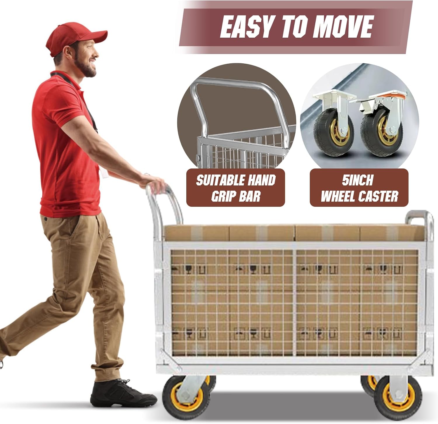 Platform Truck Cart with Cage, Folding Flatbed Cart with Detachable ...