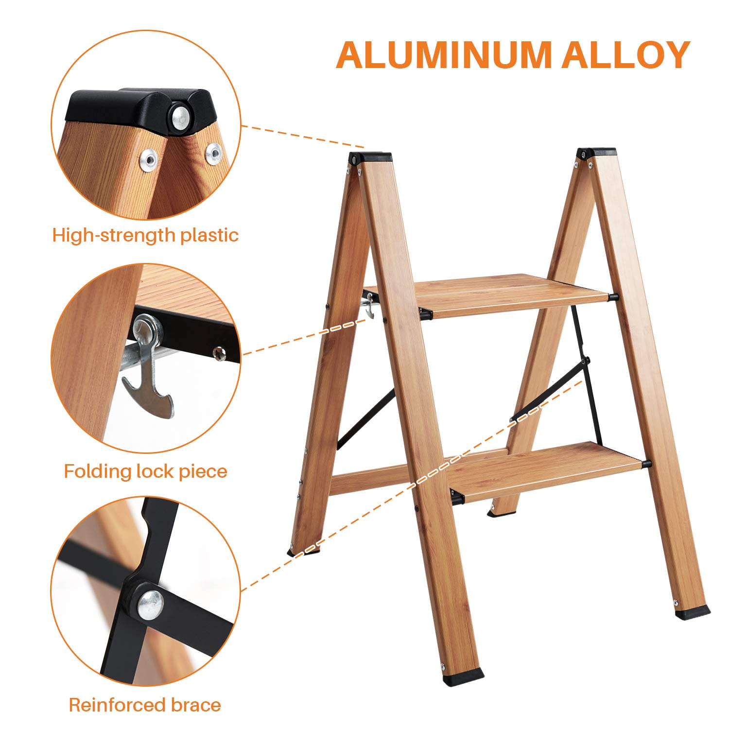 Delxo Aluminum 2 Step Stool, Lightweight Kitchen Step Ladders with Anti ...