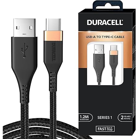 Duracell USB Type C, 3A Braided Sync & Quick Charging Cable, 3.9 Feet ...