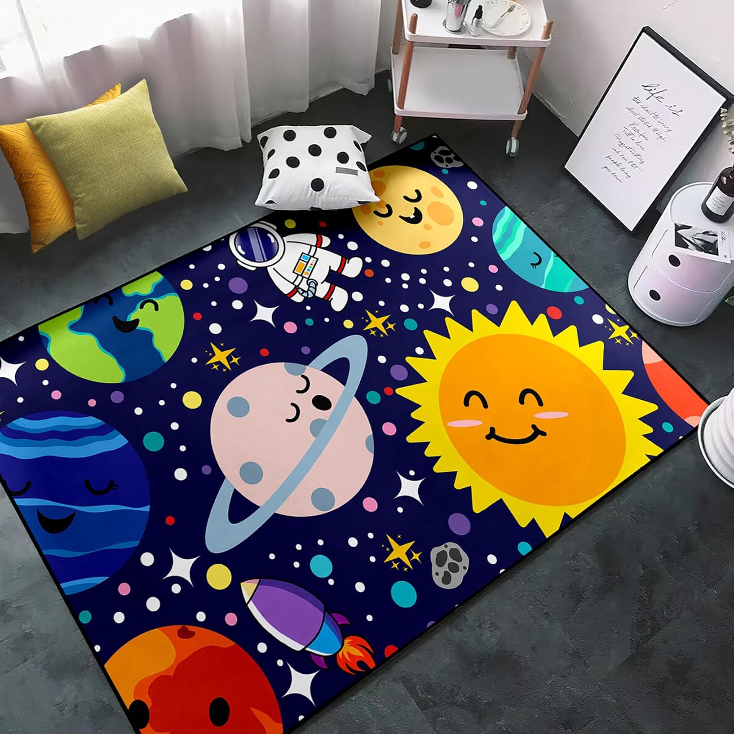 Amazon.com: kodhyvj Space Rug for Boys Room - Cartoon Solar System Rug ...