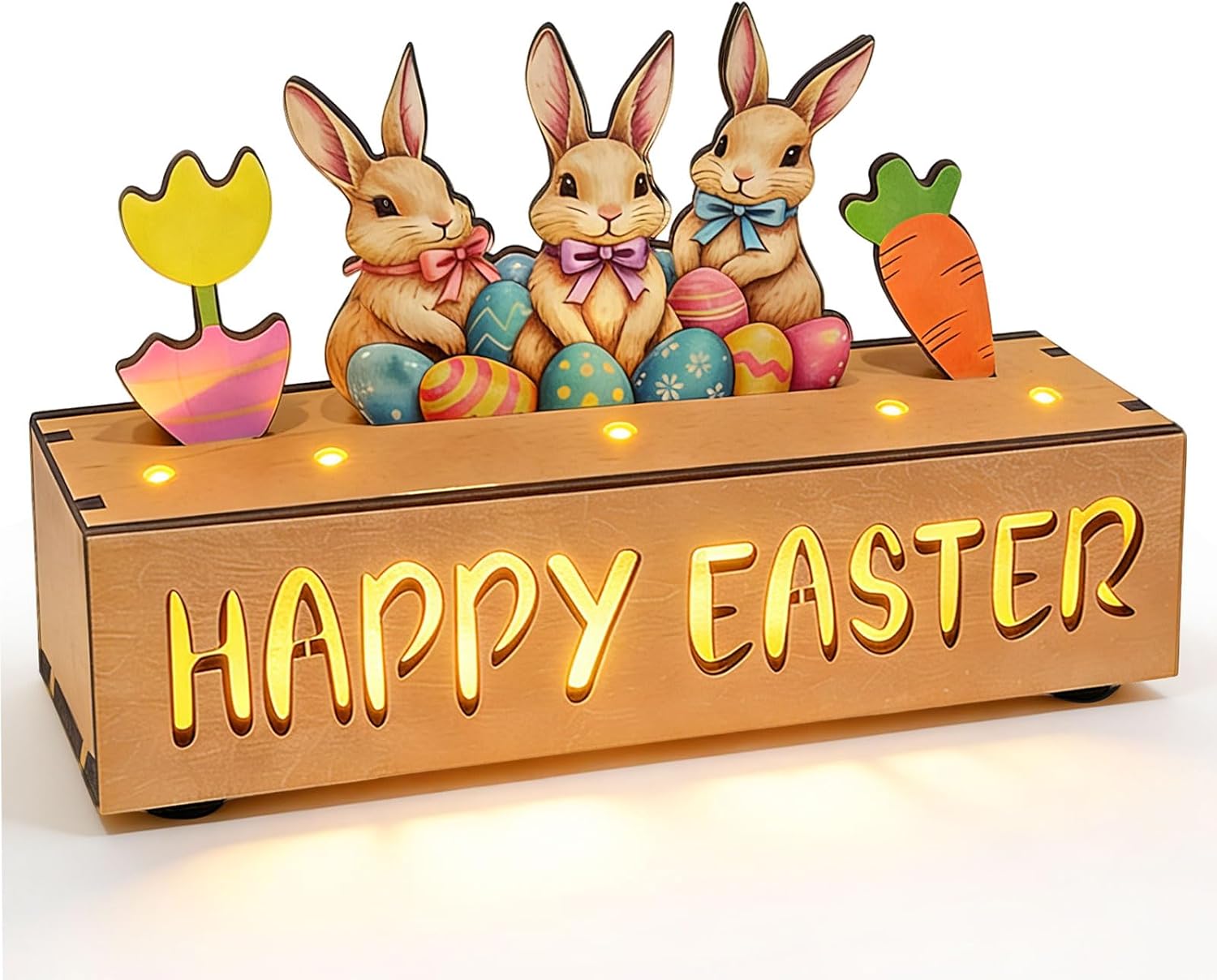 Amazon.com: Happy Easter Decorations with LED Lights, Wooden Easter ...