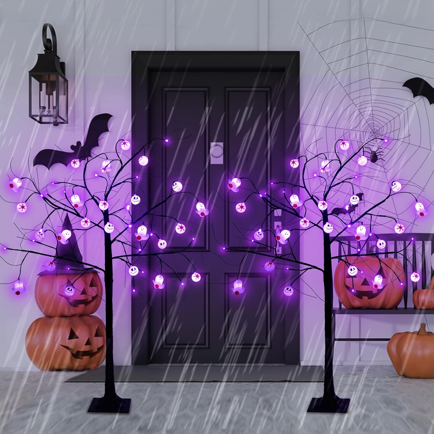 Amazon.com: 2 Pack 4 FT Spooky Black Halloween Tree with Timer, 48 LED ...