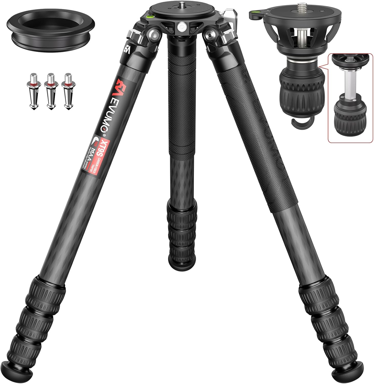 Amazon.com : EVUMO XT9S Carbon Fiber Tripod, 65" Professional Heavy ...