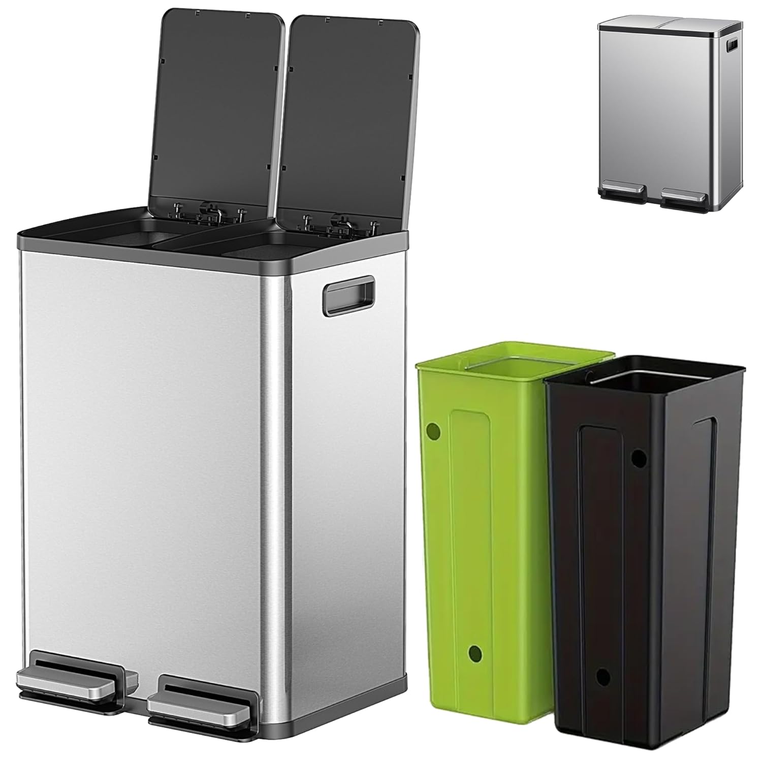 Amazon.com: SumKea Dual Trash and Recycling Bins for Kitchen, 60 Liter ...