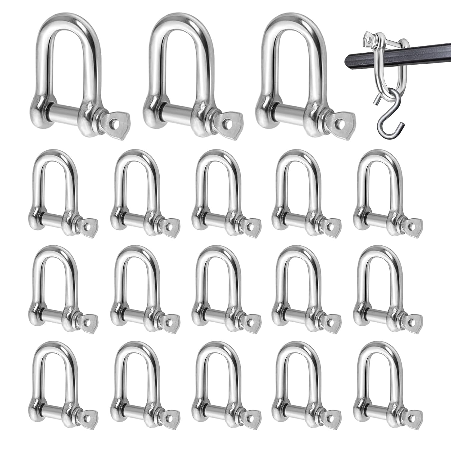 M6 D Shackle Heavy Duty, 18 Pcs Stainless Steel Shackles with Screw ...