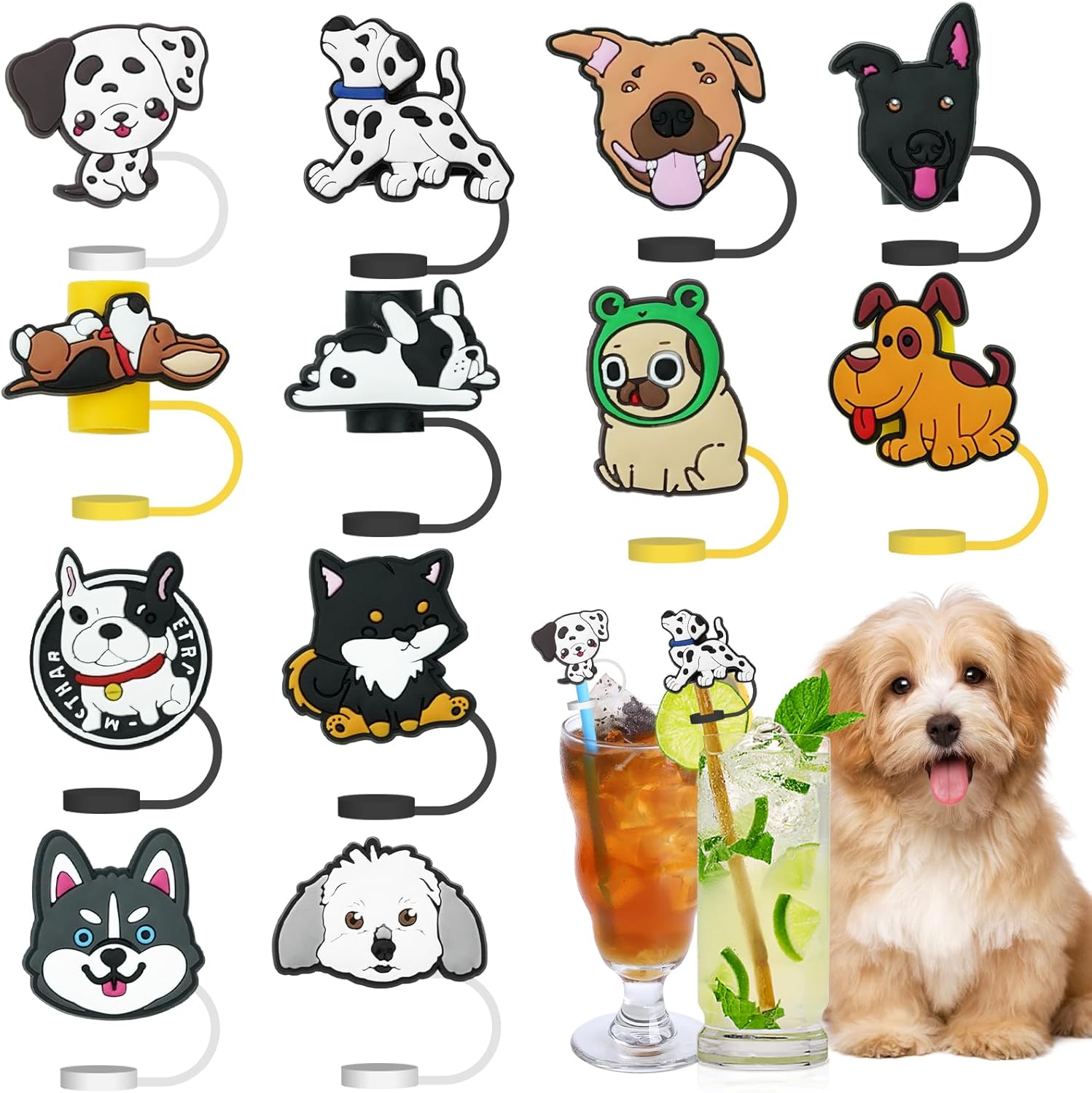 Amazon.com: 12PCS Dog Straw Covers Cap Reusable Portable Straw ...