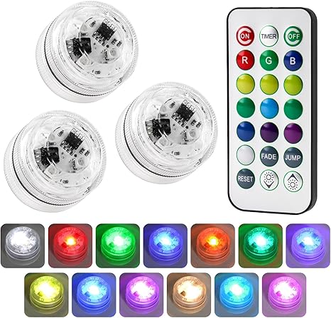 3 Pcs Mini Submersible LED Lights Waterproof RGB Small Color Changing ...